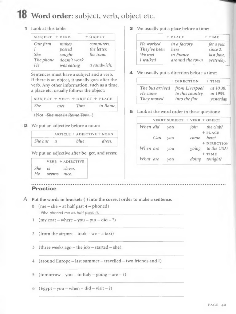 I Word Order: Subject, Verb, Object Etc | PDF | Object (Grammar) | Verb