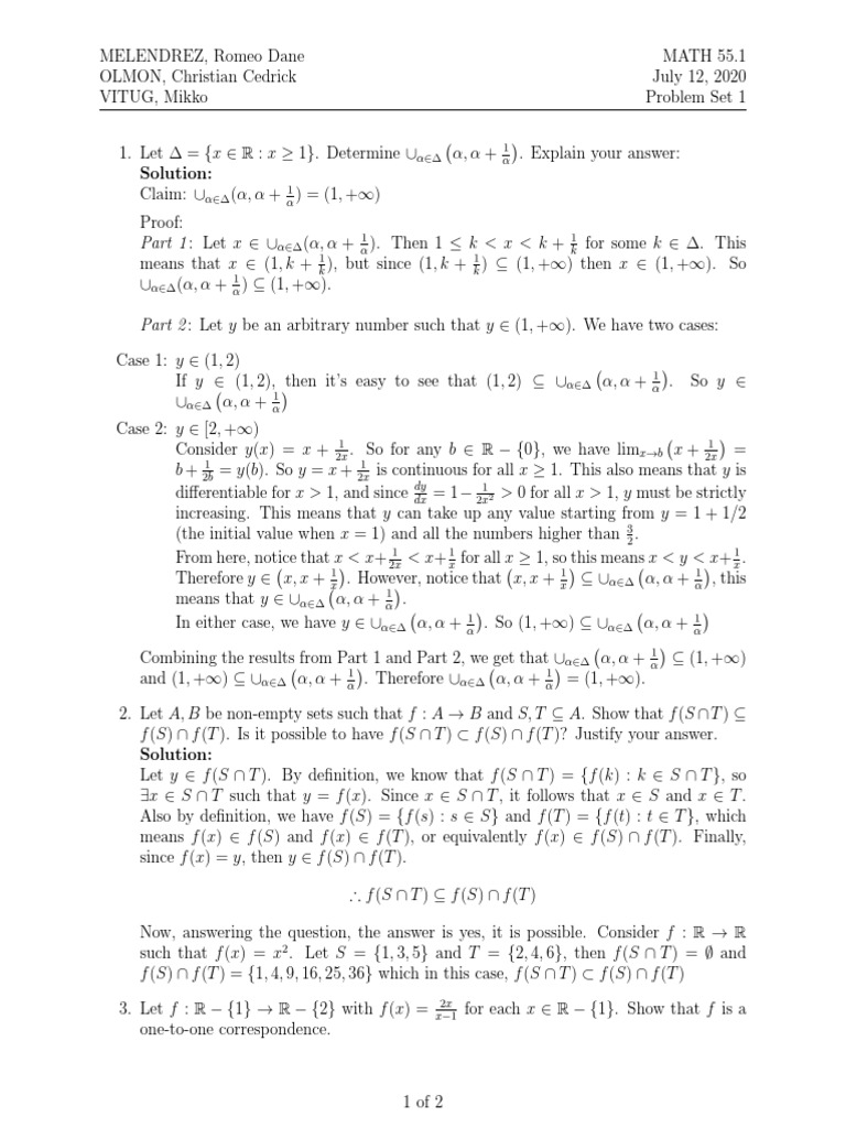 Problem Set 1 Pdf Function Mathematics Abstract Algebra 0393
