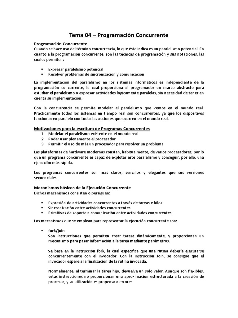 Tema 04. Programación Concurrente | PDF | Hilo (Computación) | Lenguaje de programación