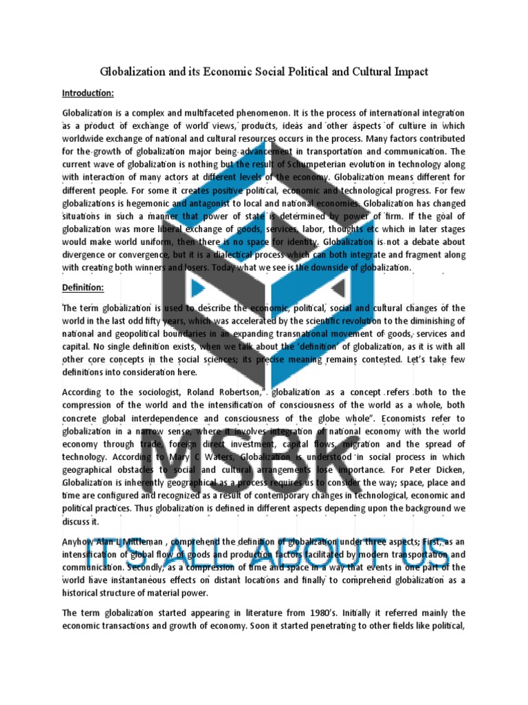 Globalization and Its Economic Social Political and Cultural Impact ...