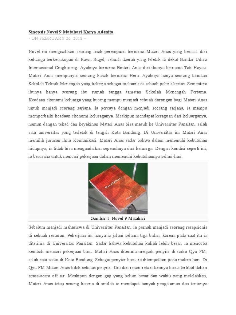 Sinopsis Novel 9 Matahari Karya Adenita | PDF