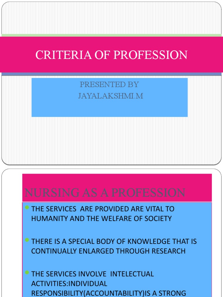 Criteria of Profession: Presented by Jayalakshmi.M | PDF