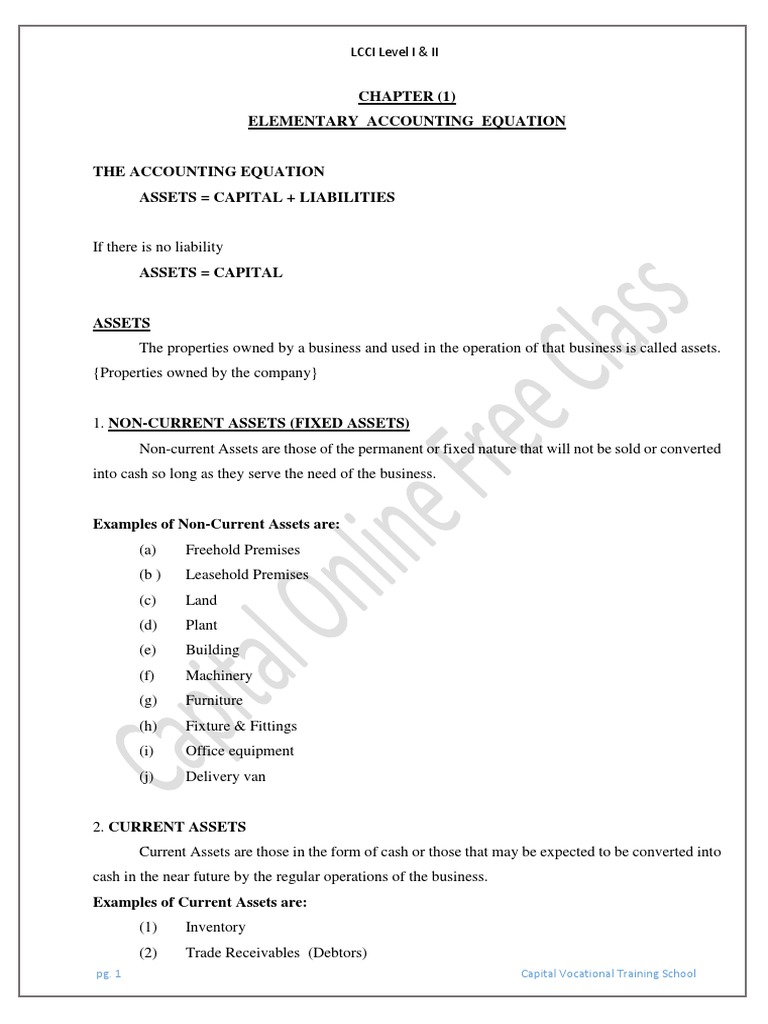 Chapter (1) Elementary Accounting Equation: Lcci Level I & Ii | PDF ...