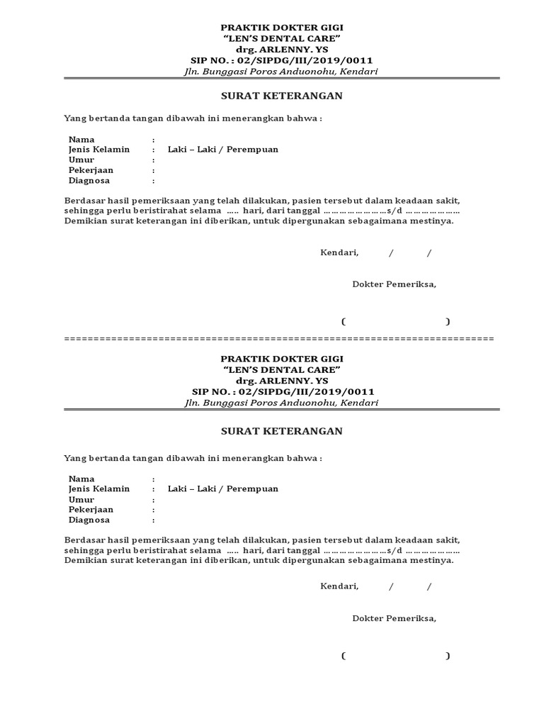 Surat Keterangan Sakit Gigi Kendari | PDF