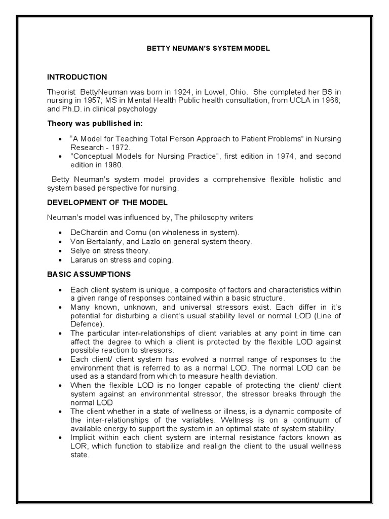 Betty Neuman'S System Model | PDF | Stress (Biology) | System