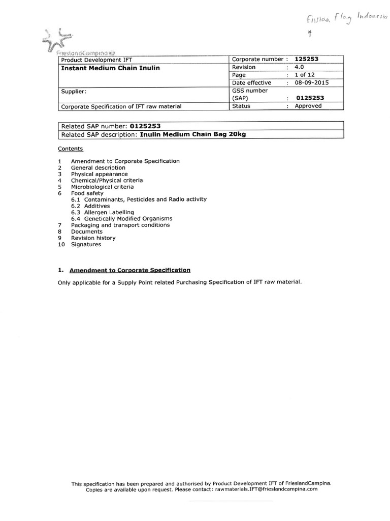 Frutafit Inulin - Sensus BV (Lokasi Share Folder - Sign 2016) | PDF