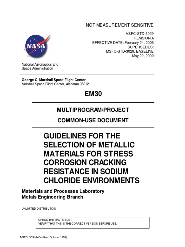 MSFC STD 3029 A PDF | PDF | Corrosion | Stainless Steel