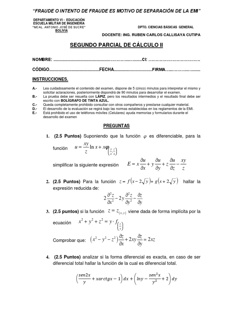 2p CALCULO II EMI - PDF | PDF | Prueba (evaluación) | Enseñanza de ...