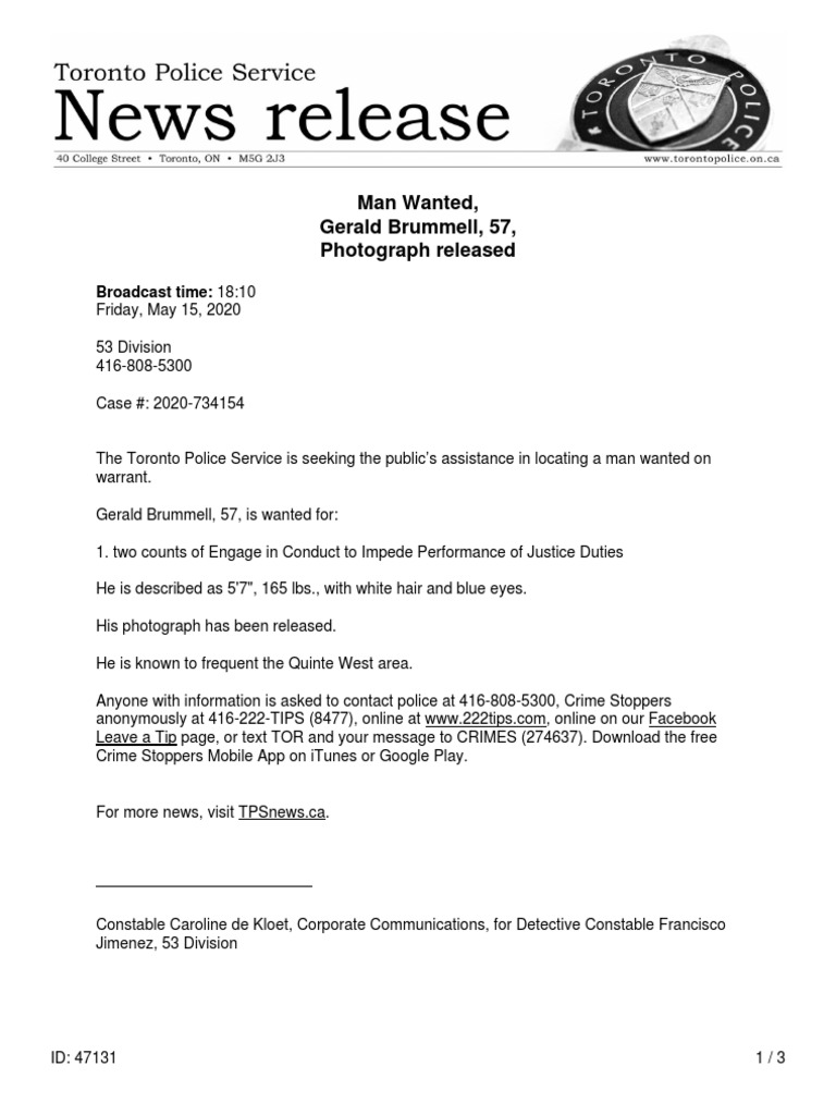 Wanted: Gerald Brummell, 57 | PDF