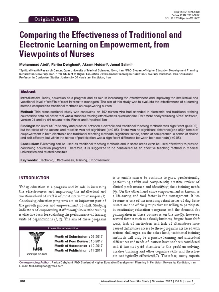 Comparing The Effectiveness of Traditional and Electronic Learning On Empowerment, From ...