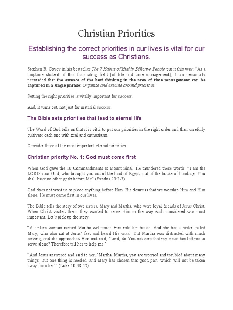 Christian Priorities: Establishing The Correct Priorities in Our Lives ...