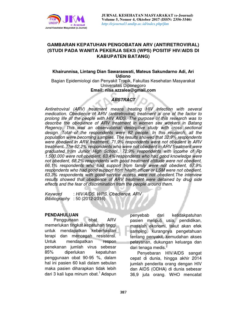 Gambaran Kepatuhan Pengobatan Arv (Antiretroviral) PDF | PDF | Management Of Hiv/Aids | Medicine