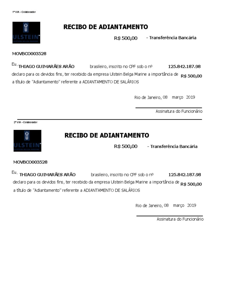 Modelo Adiantamento de Salário | PDF