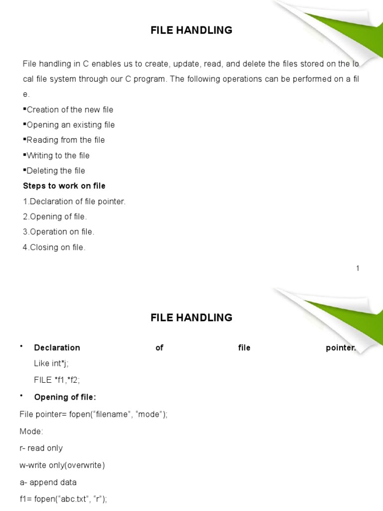 File Handling: Steps To Work On File | PDF | Pointer (Computer Programming) | Computer File