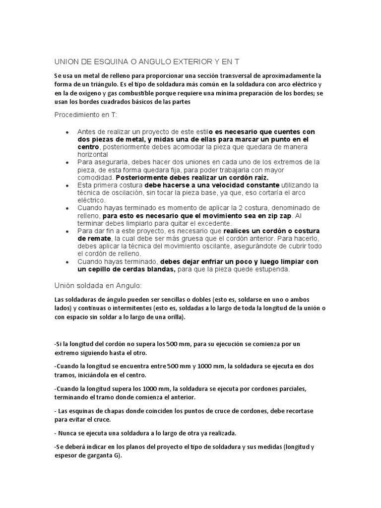 Union de Esquina O Angulo Exterior Y en T | PDF | Soldadura | Construcción
