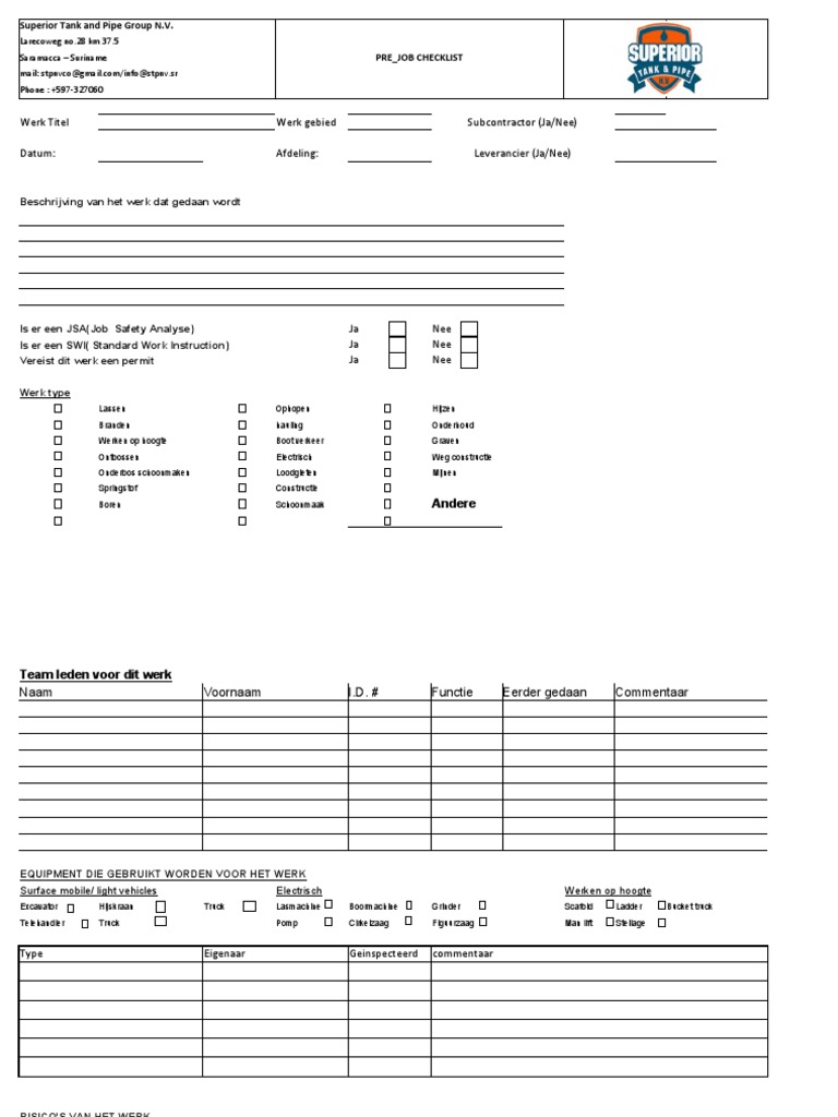 Pre-Job Checklist STP | PDF