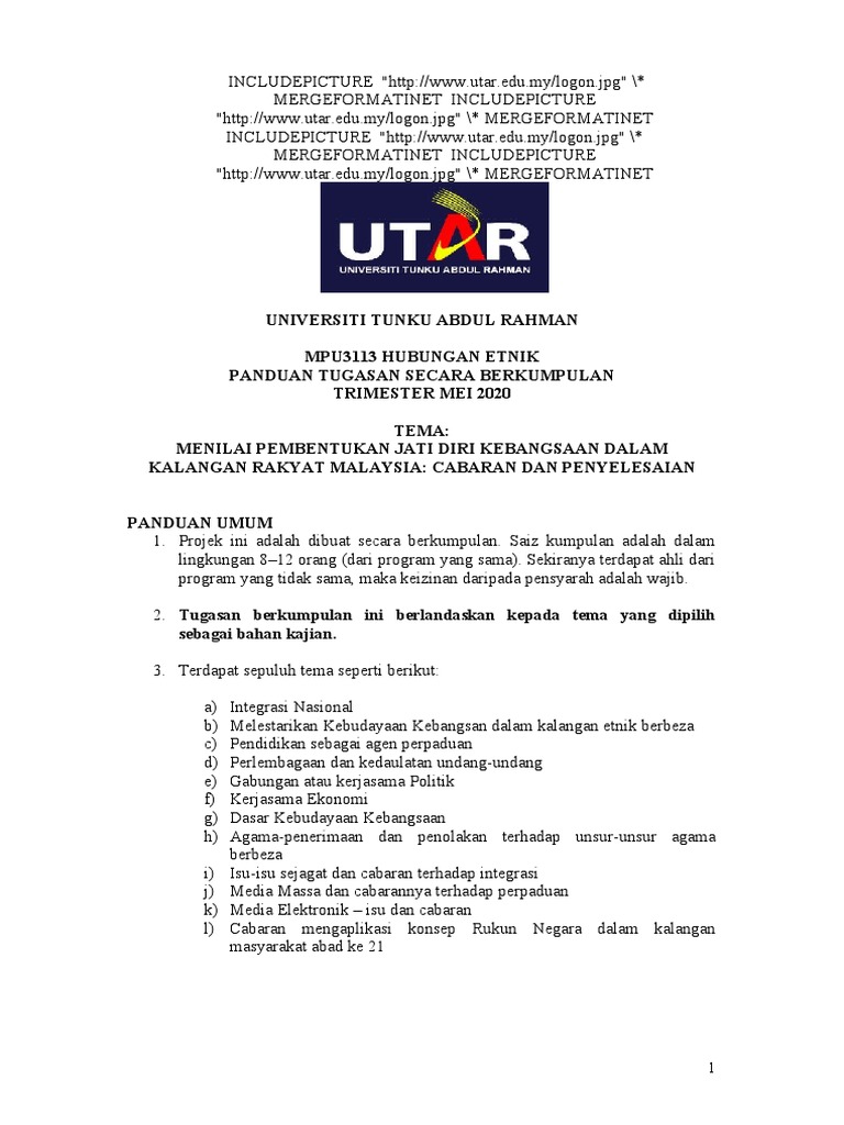 Panduan Tugasan Kumpulan Cover Page 202005 Kampar 1 | PDF