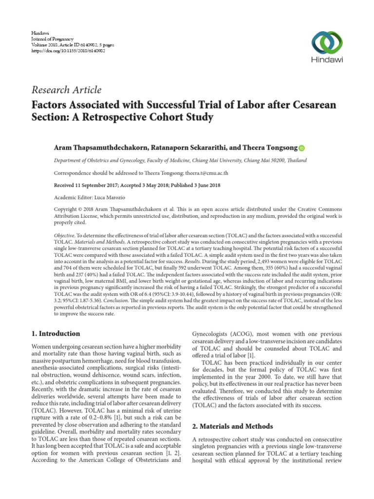 Research Article: Factors Associated With Successful Trial of Labor ...
