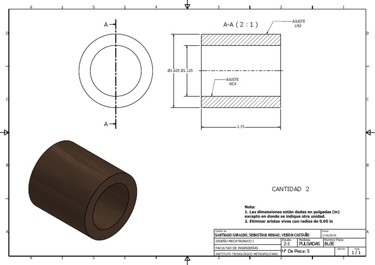 Diseño de Buje Mecánico en 2:1 | PDF