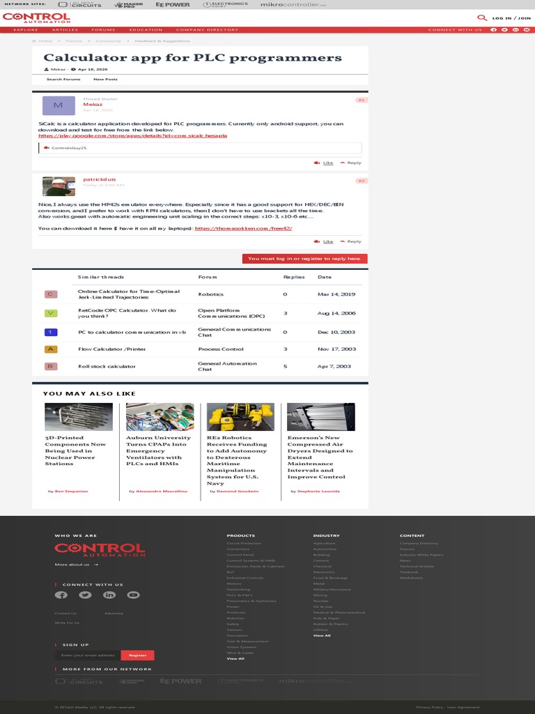 Calculator App For PLC Programmers - Automation & Control Engineering ...