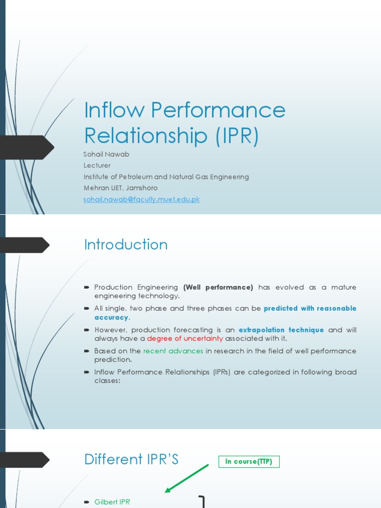Inflow Performance Relationship (Ipr) | PDF | Petroleum Reservoir | Forecasting