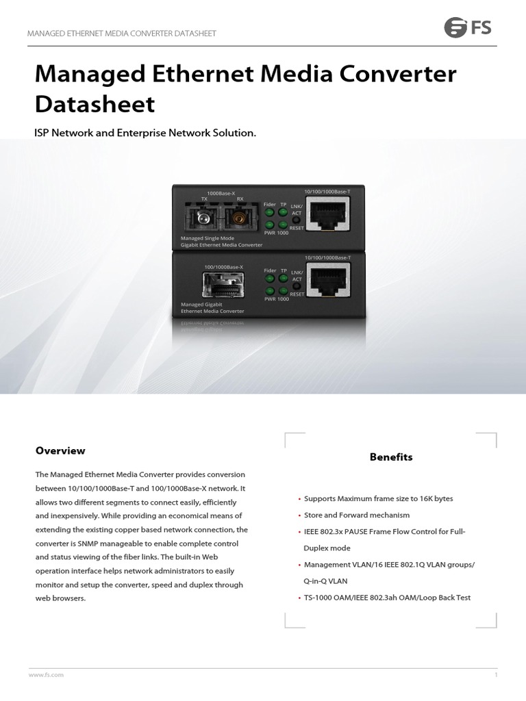 Managed Ethernet Media Converter Datasheet | PDF | Fiber To The X ...