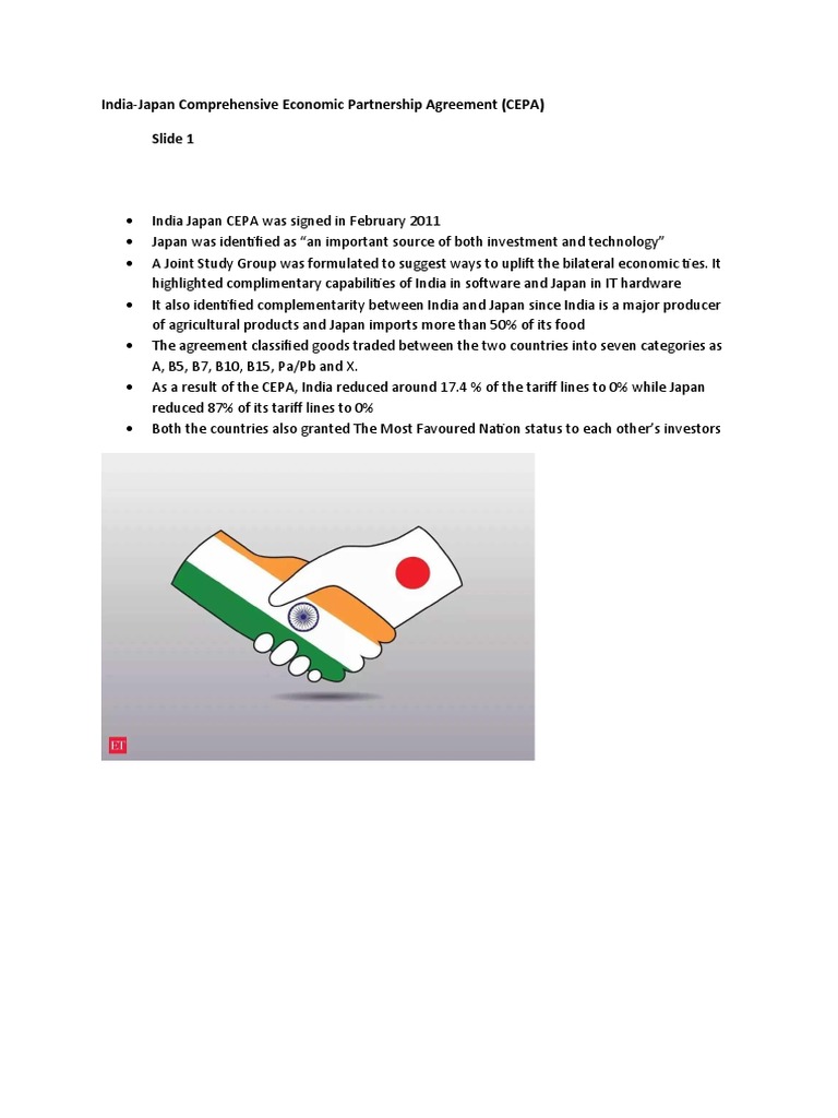 India-Japan Comprehensive Economic Partnership Agreement (CEPA) Slide 1 ...