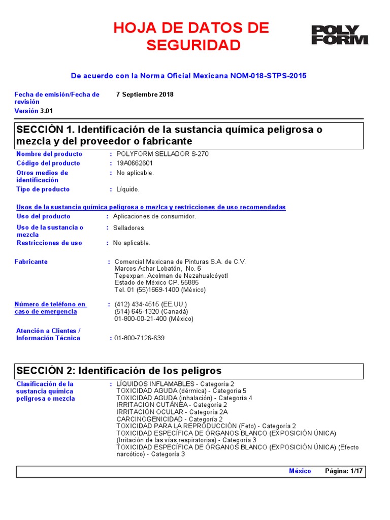 Hoja de Seguridad de Datos - SELLADOR | PDF | Contaminación | Agua