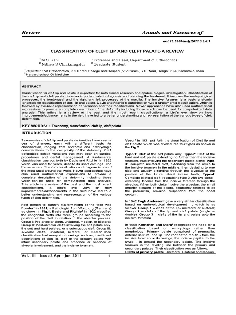 Cleft Lip and Palate Classifications Review | PDF | Face | Mouth