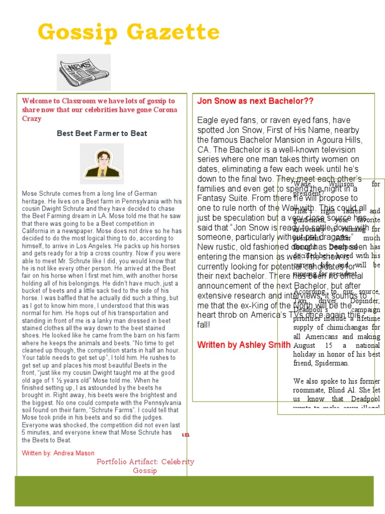 Classroom Gossip Template | PDF