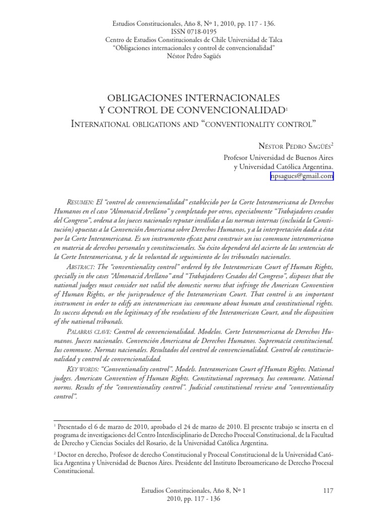 Sagues - Oblig Intl y Control de Convencionalidad PDF | PDF | Convenio europeo de derechos ...