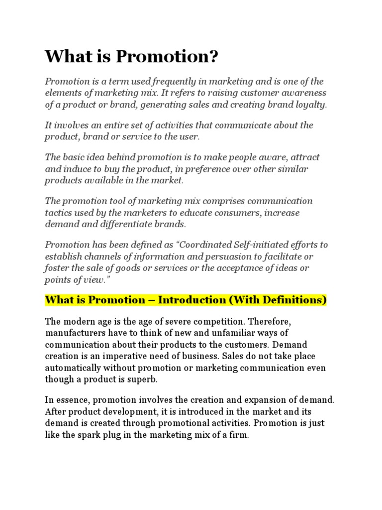 What Is Promotion - Introduction (With Definitions) | PDF | Sales ...