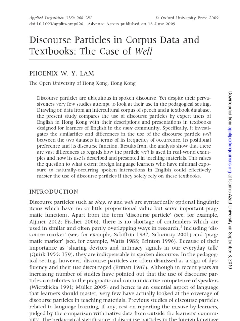 Discourse Particles in Corpus Text | PDF | English Language | English As A Second Or Foreign ...