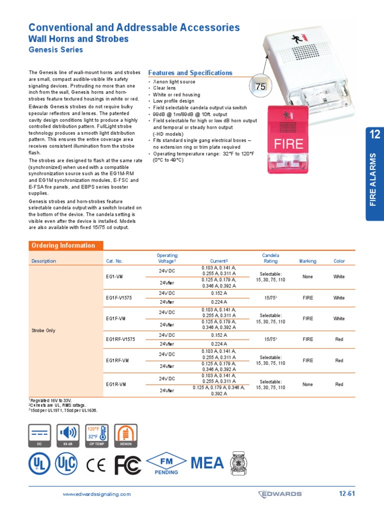 Conventional and Addressable Accessories: Wall Horns and Strobes | PDF ...