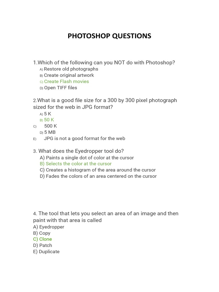 Photoshop Exam Questions and Answers | PDF | Adobe Photoshop | Graphics