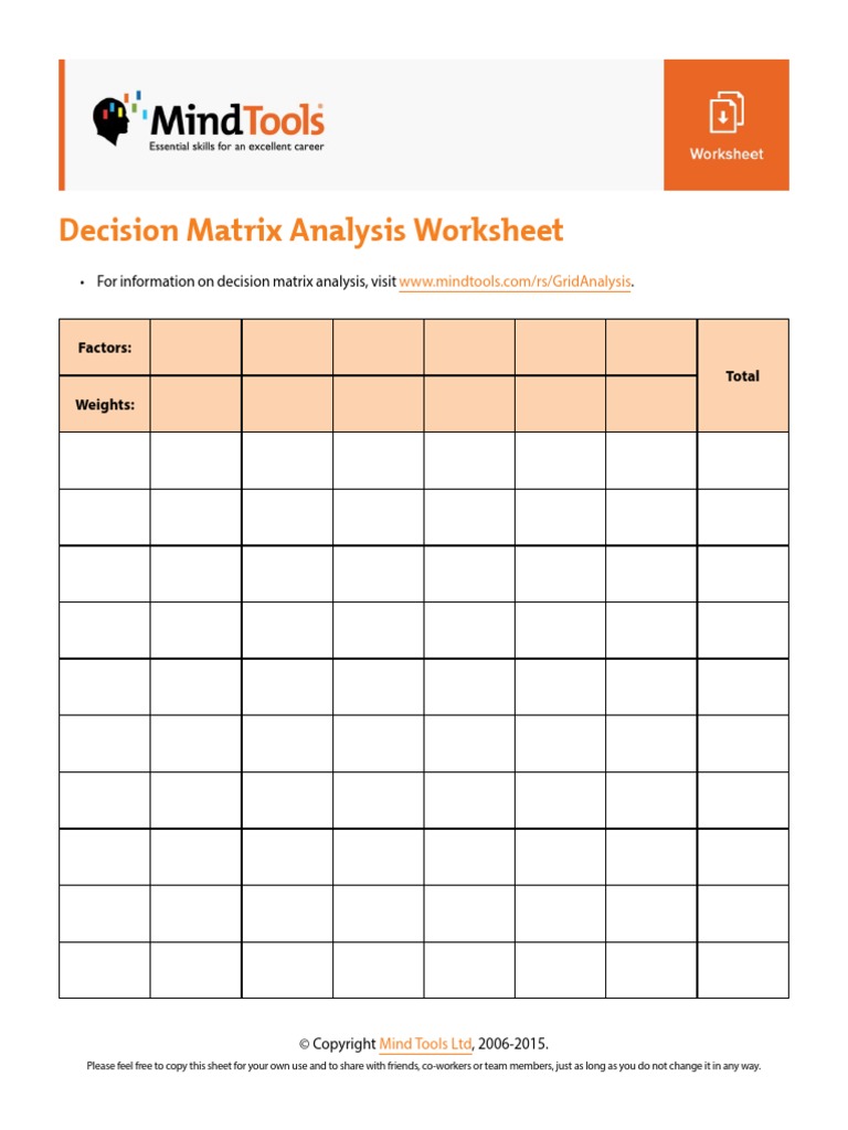 DecisionMatrixAnalysisWorksheet PDF | PDF
