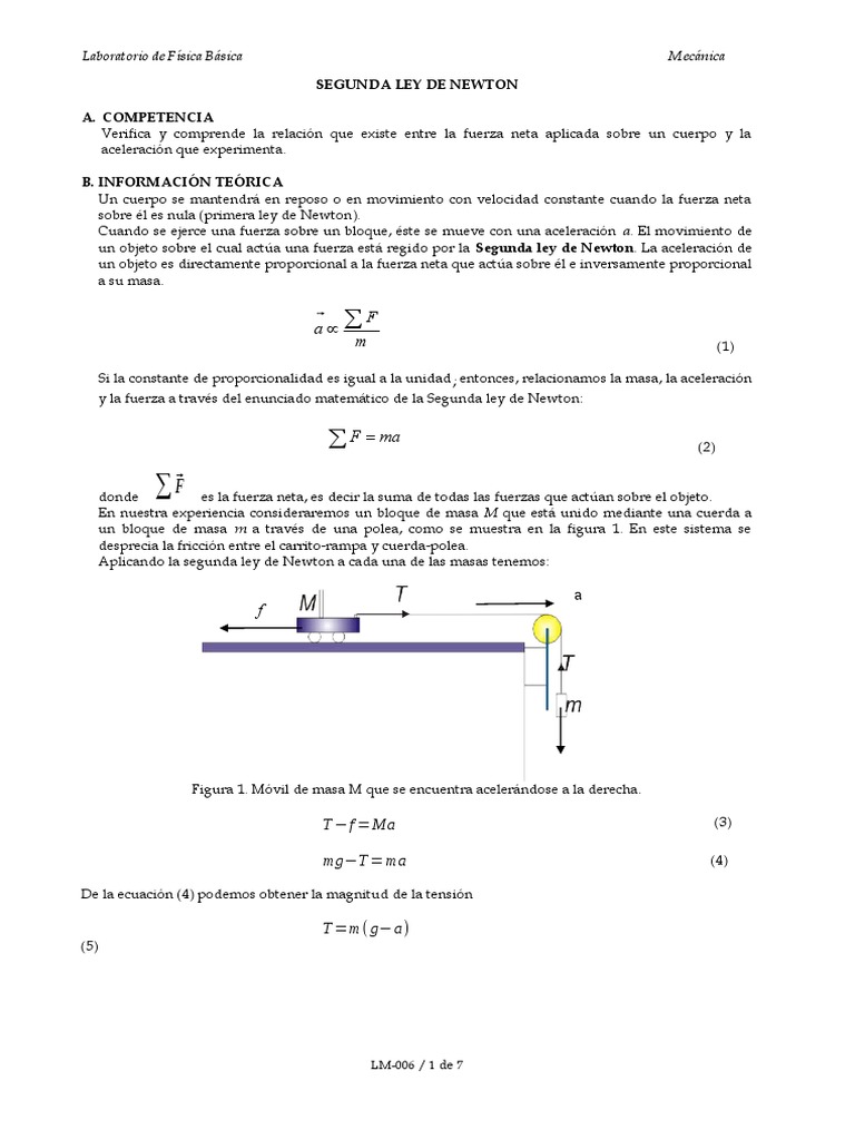 Hoja De Trabajo Con Problemas Sobre La Segunda Ley Del Movimiento De Newton