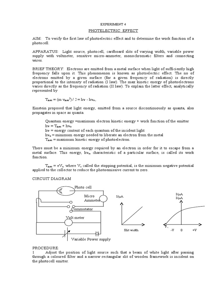 Determining the Work Function of a Photocell Through Measurement of ...