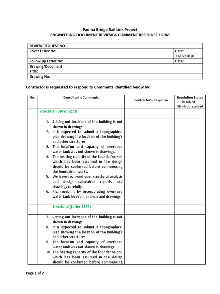 Padma Bridge Rail Link Project Engineering Document Review & Comment ...