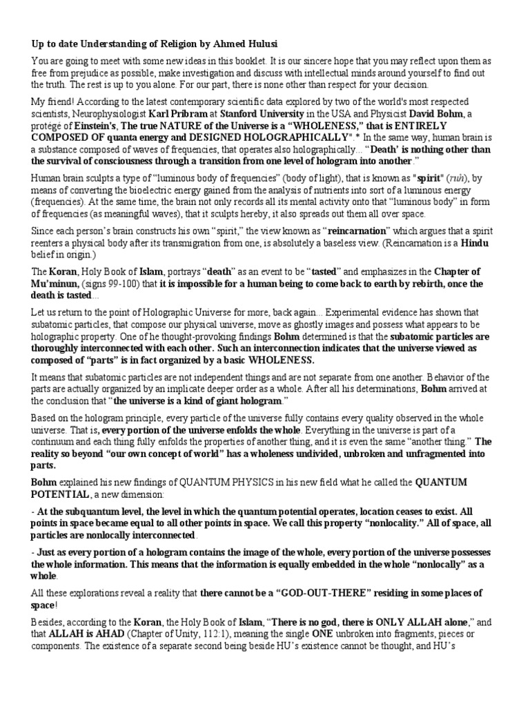 Ahmed Hulusi - Up To Date Understanding | PDF | Holography | God In Islam