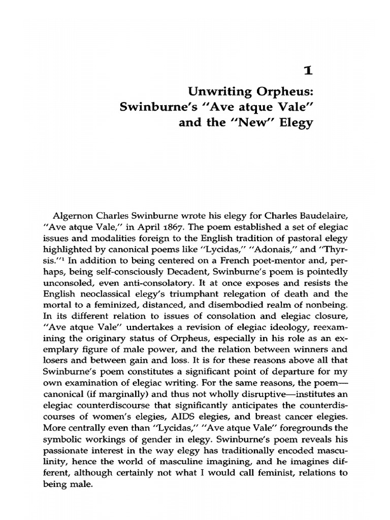 Swinburne's "Ave atque Vale": A New Elegy | PDF | Orpheus | Poetry