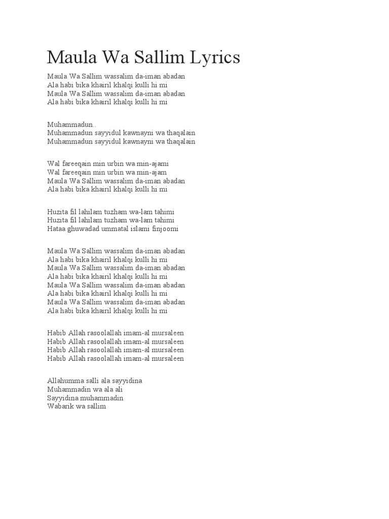 Maula Wa Sallim Lyrics | PDF