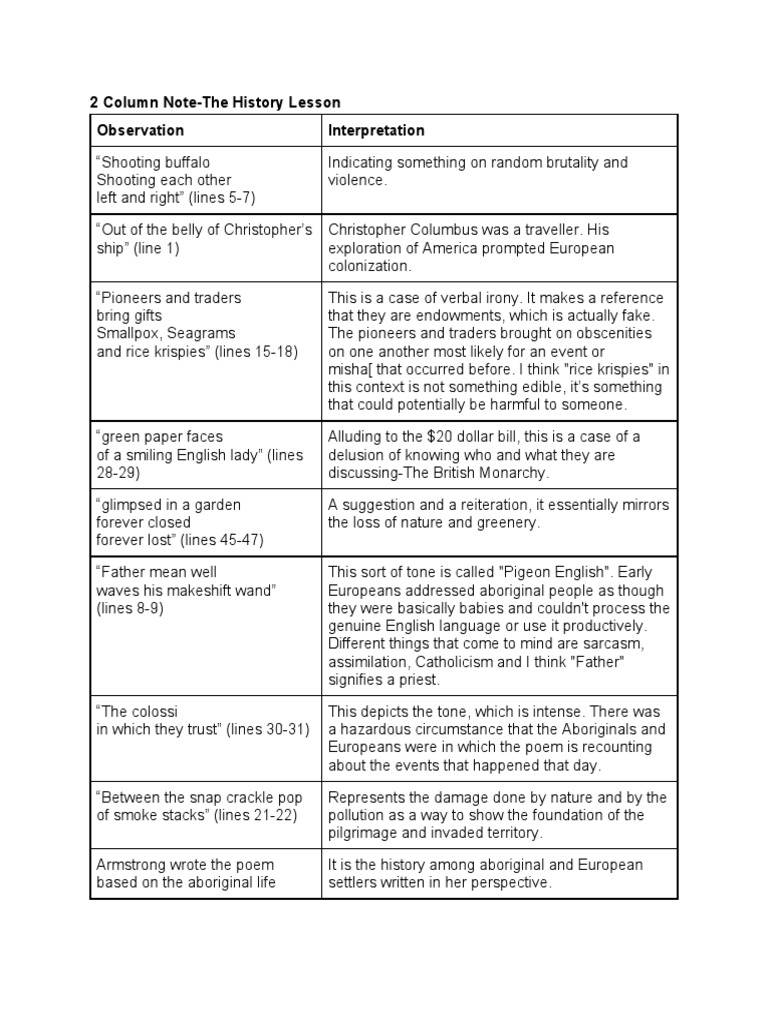 2 Column Note-The History Lesson | PDF