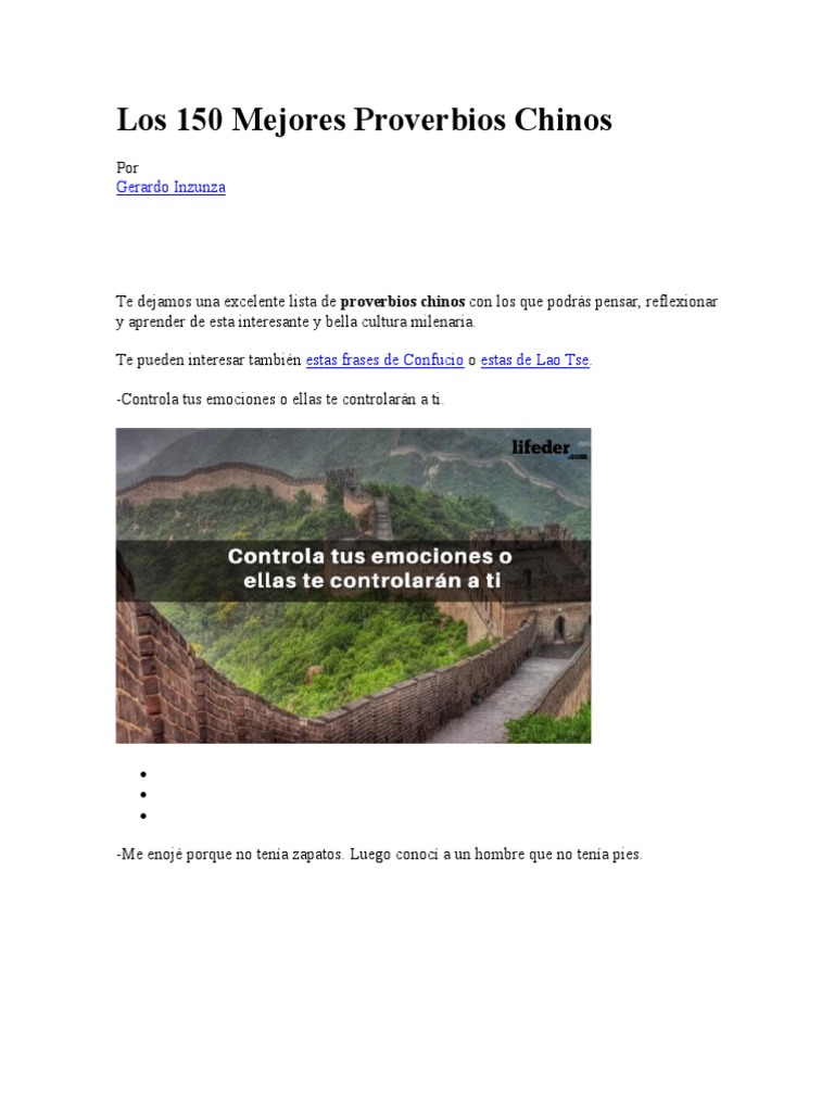 Los 150 Mejores Proverbios Chinos | PDF
