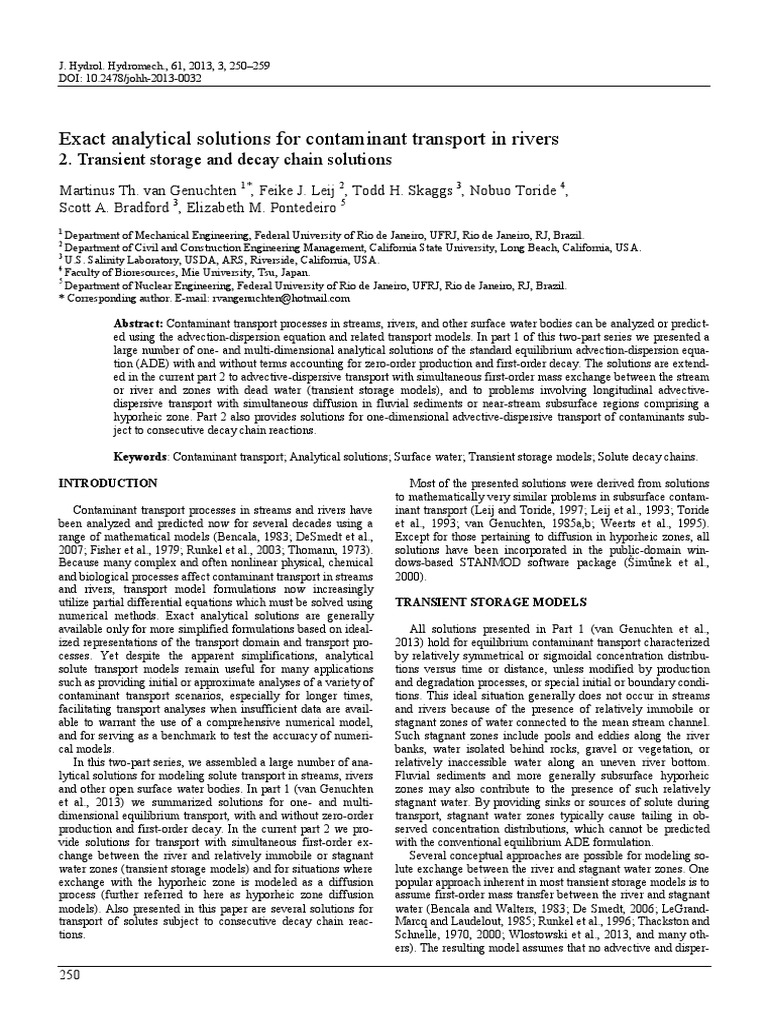 (Journal of Hydrology and Hydromechanics) Exact Analytical Solutions ...