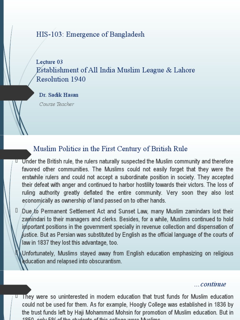 HIS103 Lec 03 Establishment of Muslim League & Lahore Resolution 1940 ...