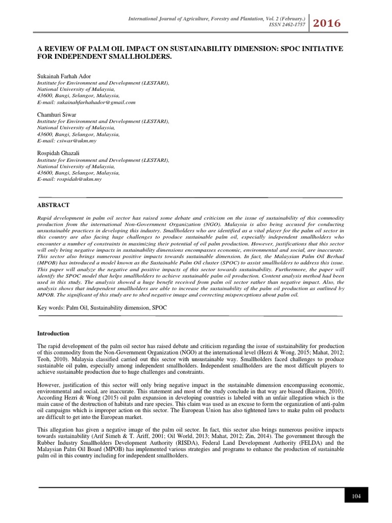 Ador, Siwar, Ghazali - 2016 - A Review of Palm Oil Impact On Sustainability Dimension Spoc ...