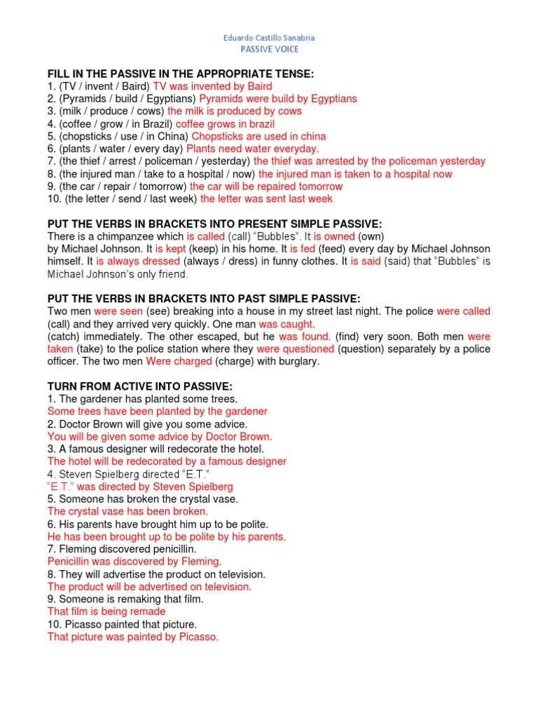 Fill in The Passive in The Appropriate Tense | PDF | Language Mechanics ...