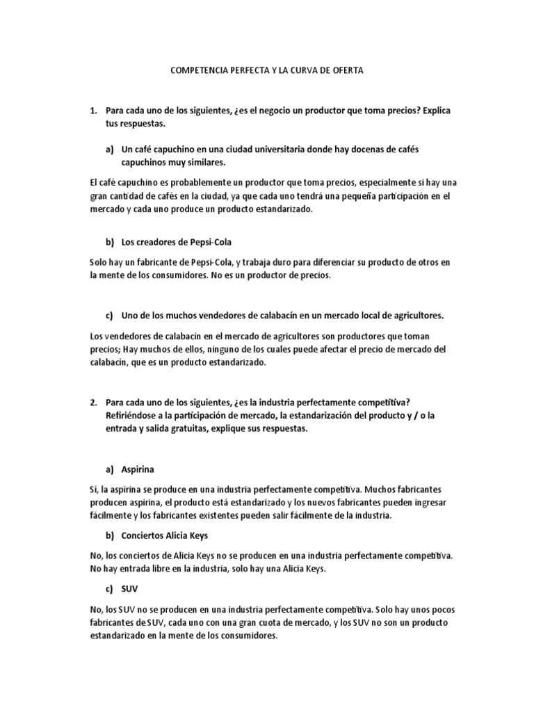 Cap 12 - Competencia Perfecta y La Curva de Oferta | PDF | Costo ...