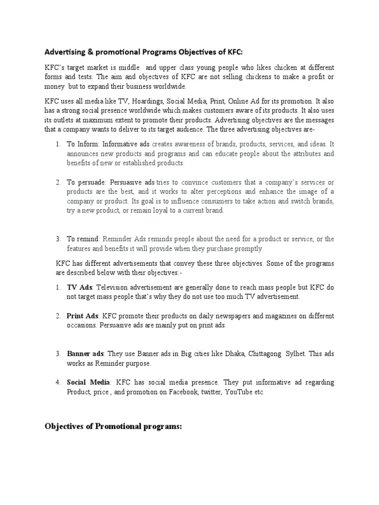 Advertising & Promotional Programs Objectives of KFC | Download Free ...